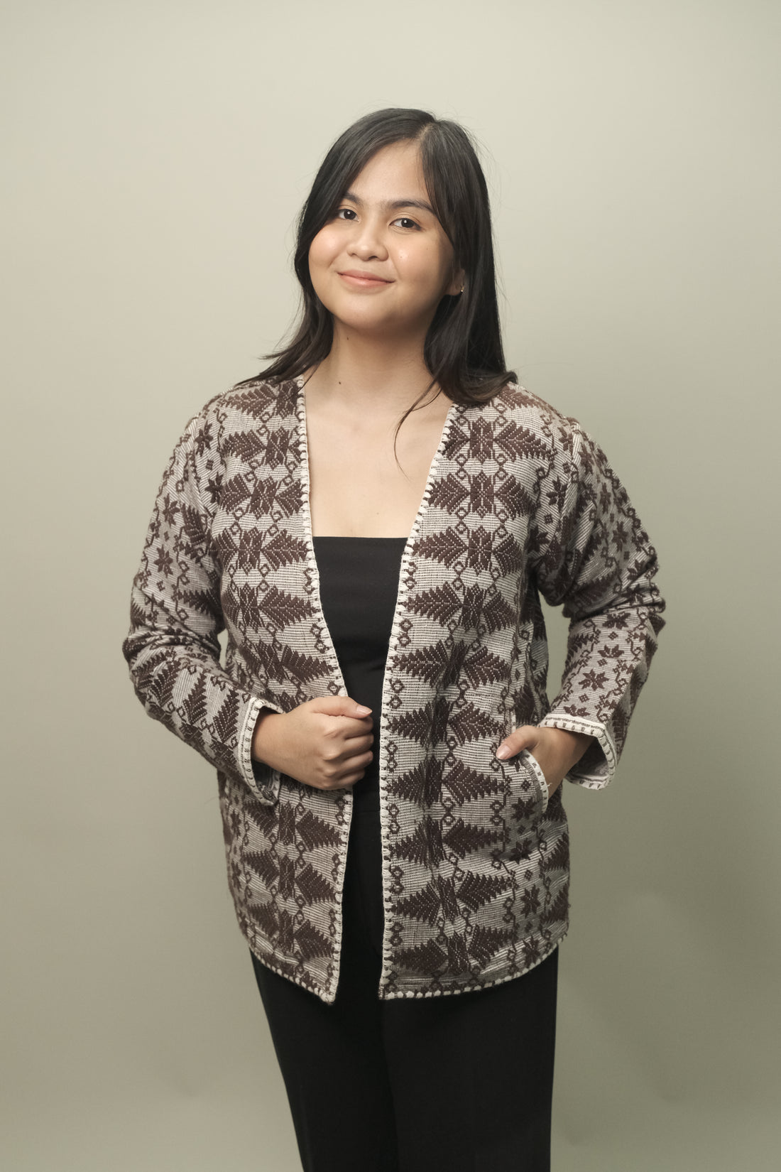 Pinilian Blazer with Itneg Embroidery (Brown and White) – HeritageFinds